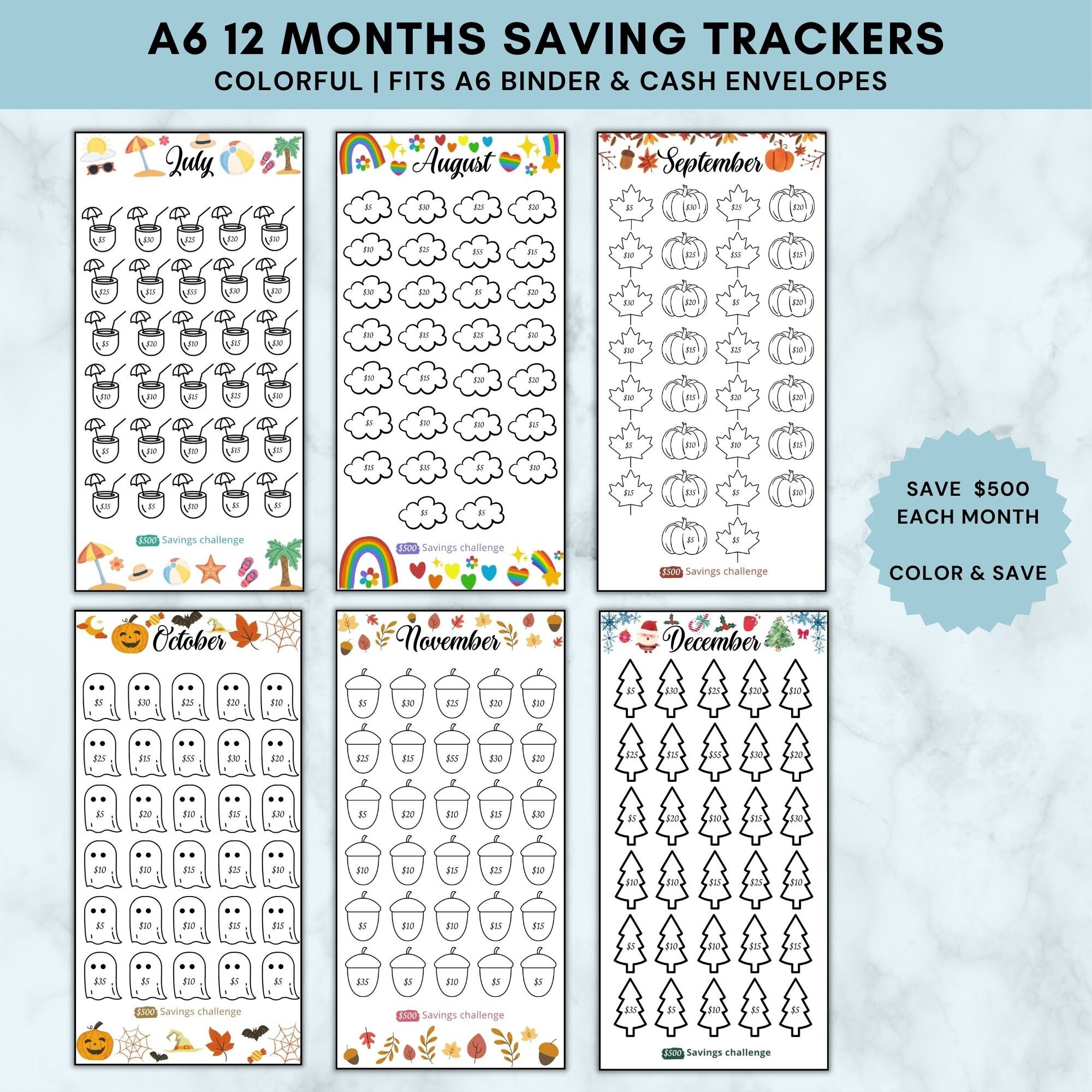 12 Month Savings Challenge Trackersa6 Savings Challenge - Etsy