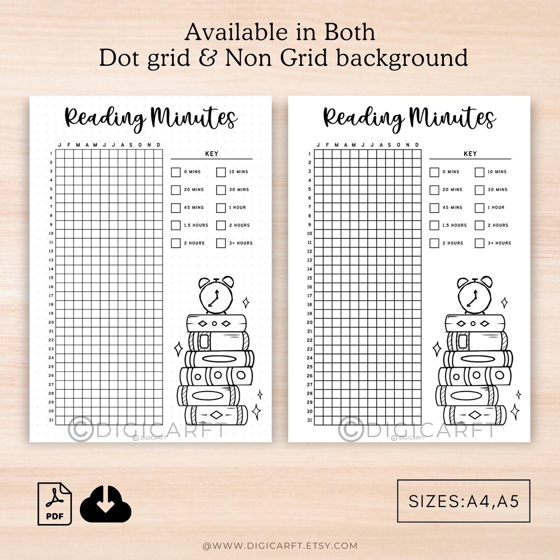 Book Reading Minutes Tracker Printable A5 Bujo,digital Yearly Reading ...