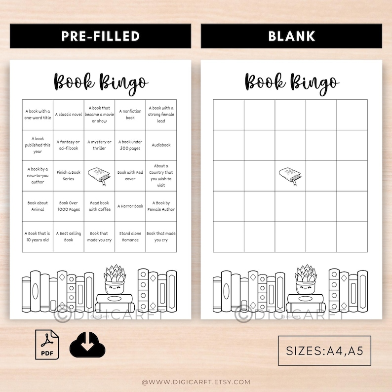 Book Bingo Printable,reading Tracker Log Bujo,book Reading Challenge ...