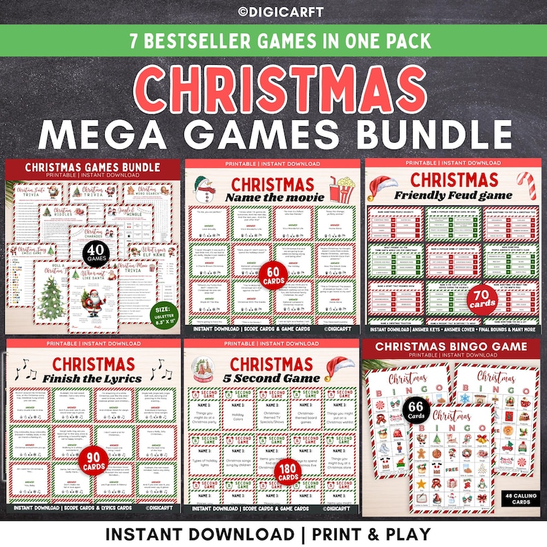 Christmas Mega Game Bundle,printable Christmas Games for Kids,family ...