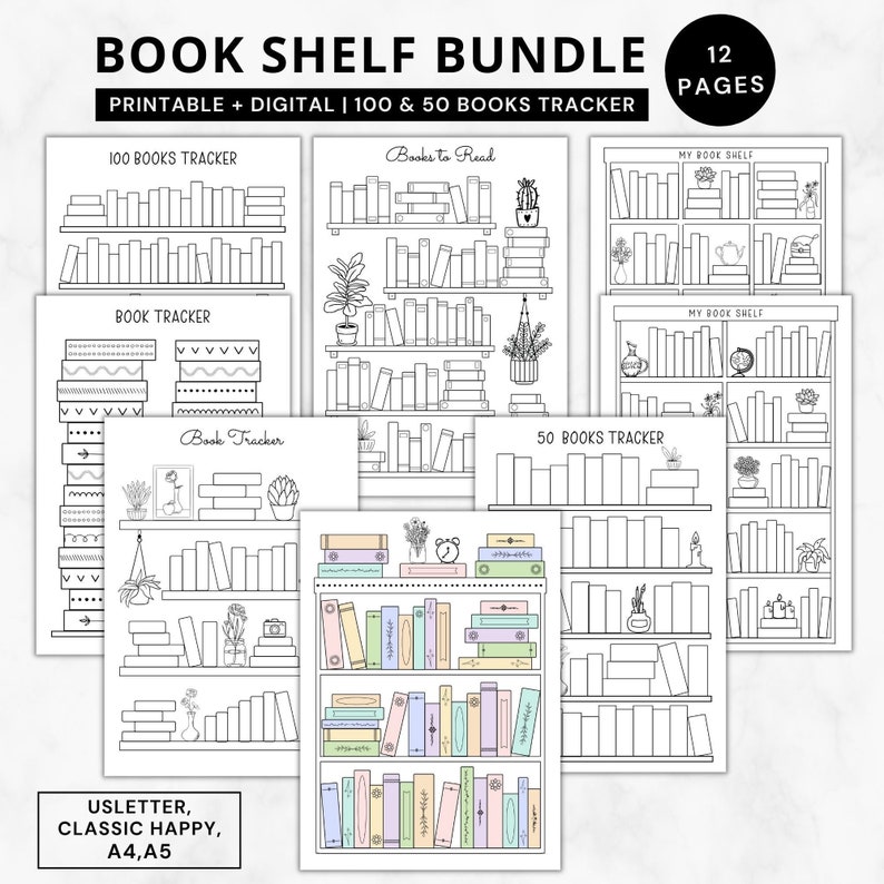 Bookshelf Printable Template,minimal Bujo Bookshelf Tracker Digital ...
