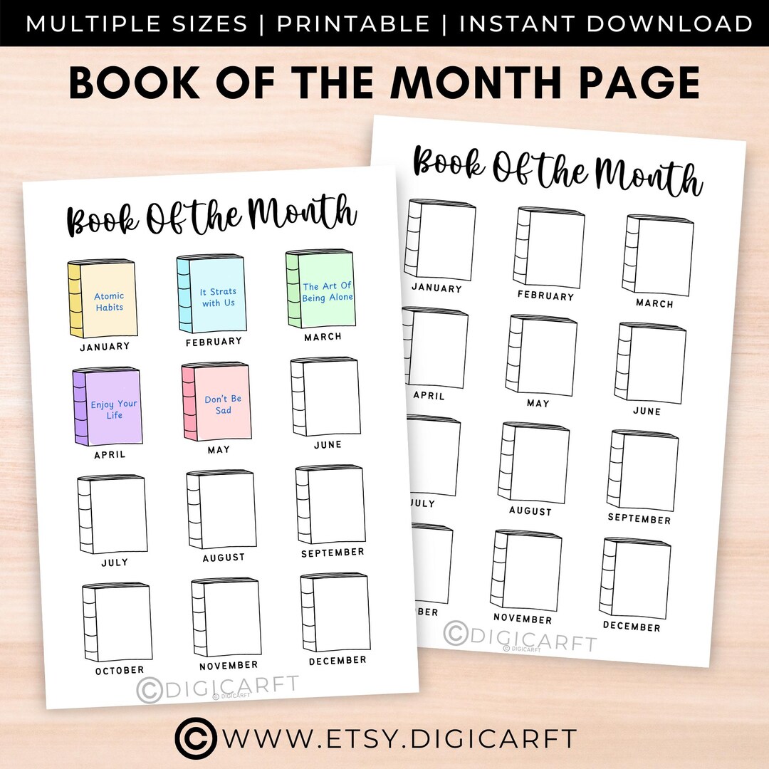 Book of the Month Tracker,favorite Books List,12 Month Reading ...