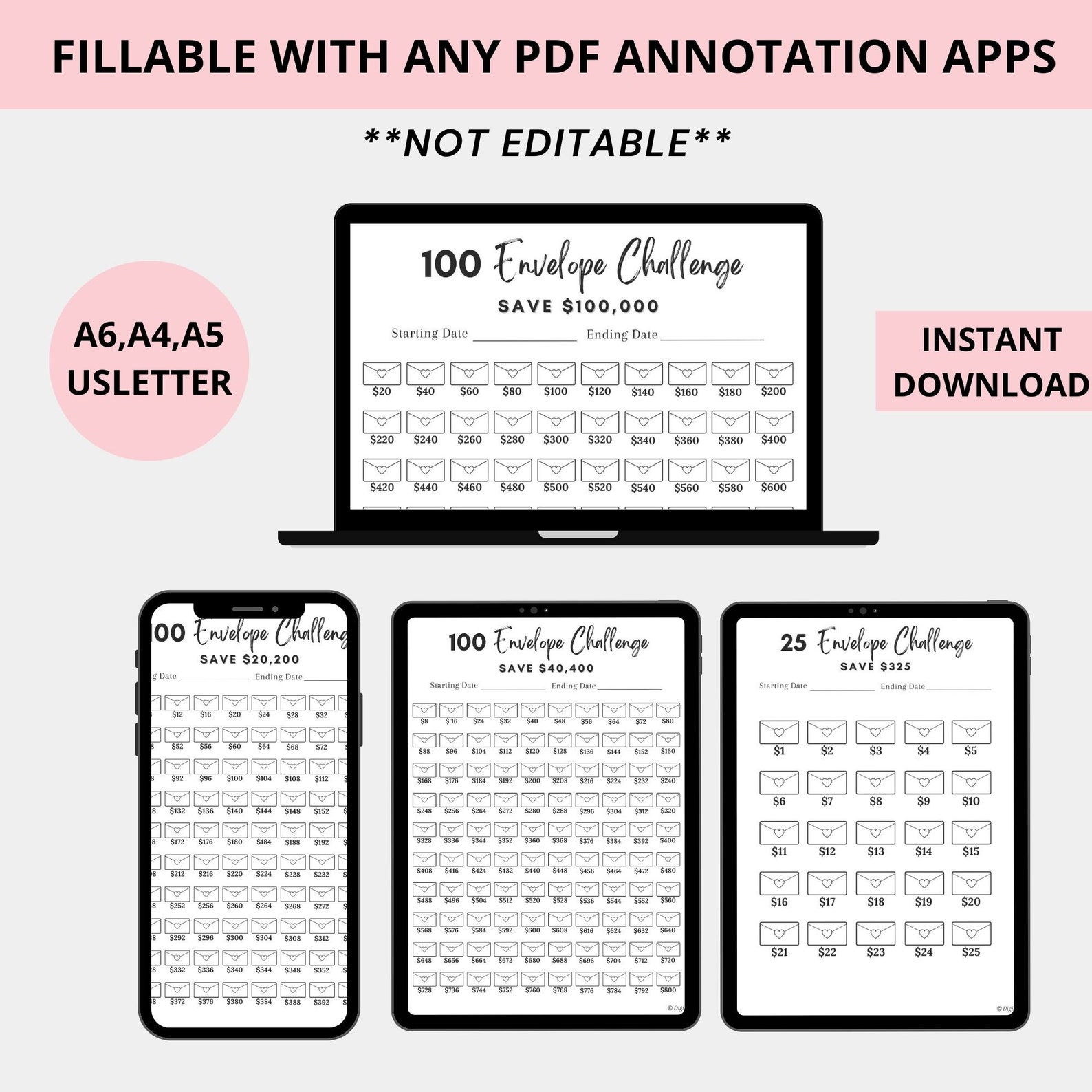 100 Envelope Challenge Kit100 Envelope Challenge 50000100 - Etsy