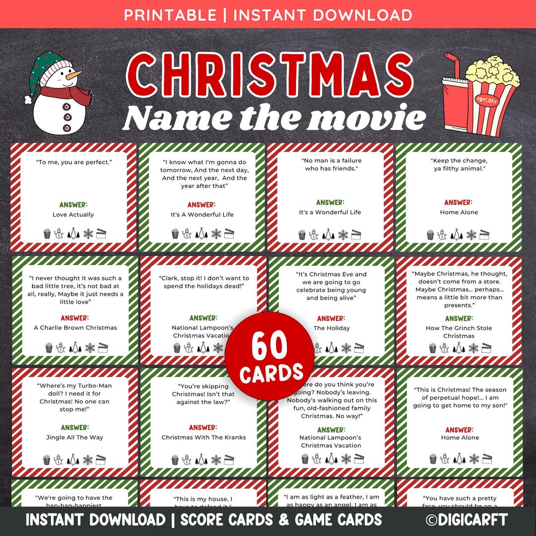 Christmas Name the Movie Game,guess the Christmas Movie Game Adult ...