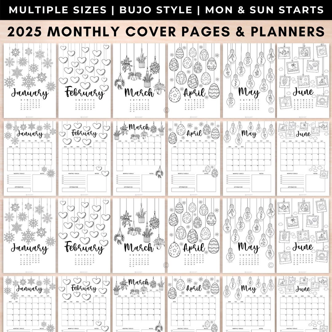2025 Dated Monthly Planner and Cover Pages,12 Monthly Cover Title Page ...