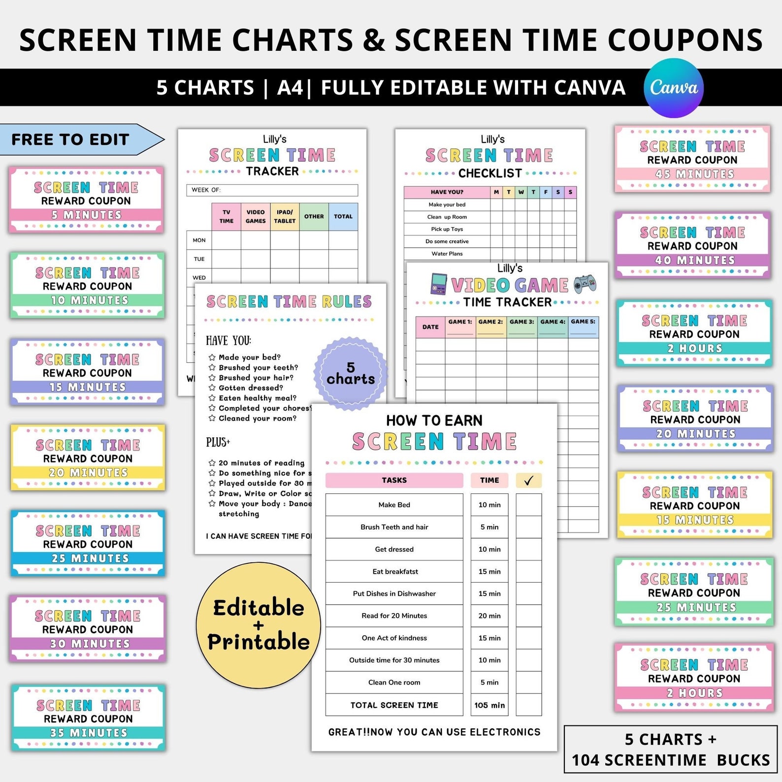 Editable Screen Time Checklist, Screen Time Rules,screen Time Chore ...