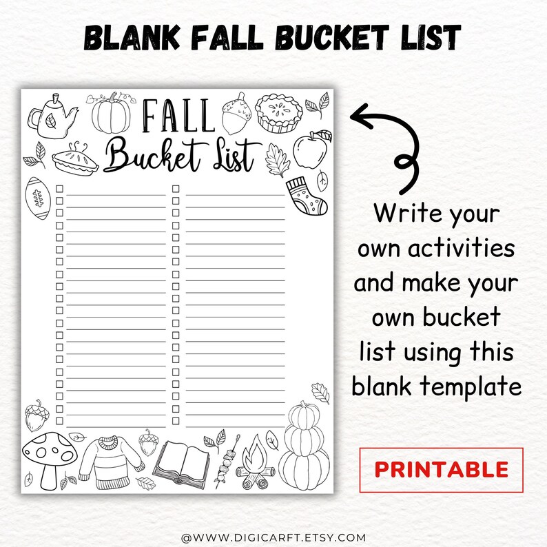 Printable Fall Bucket List Template,autumn Bucket List Ideas,fall ...