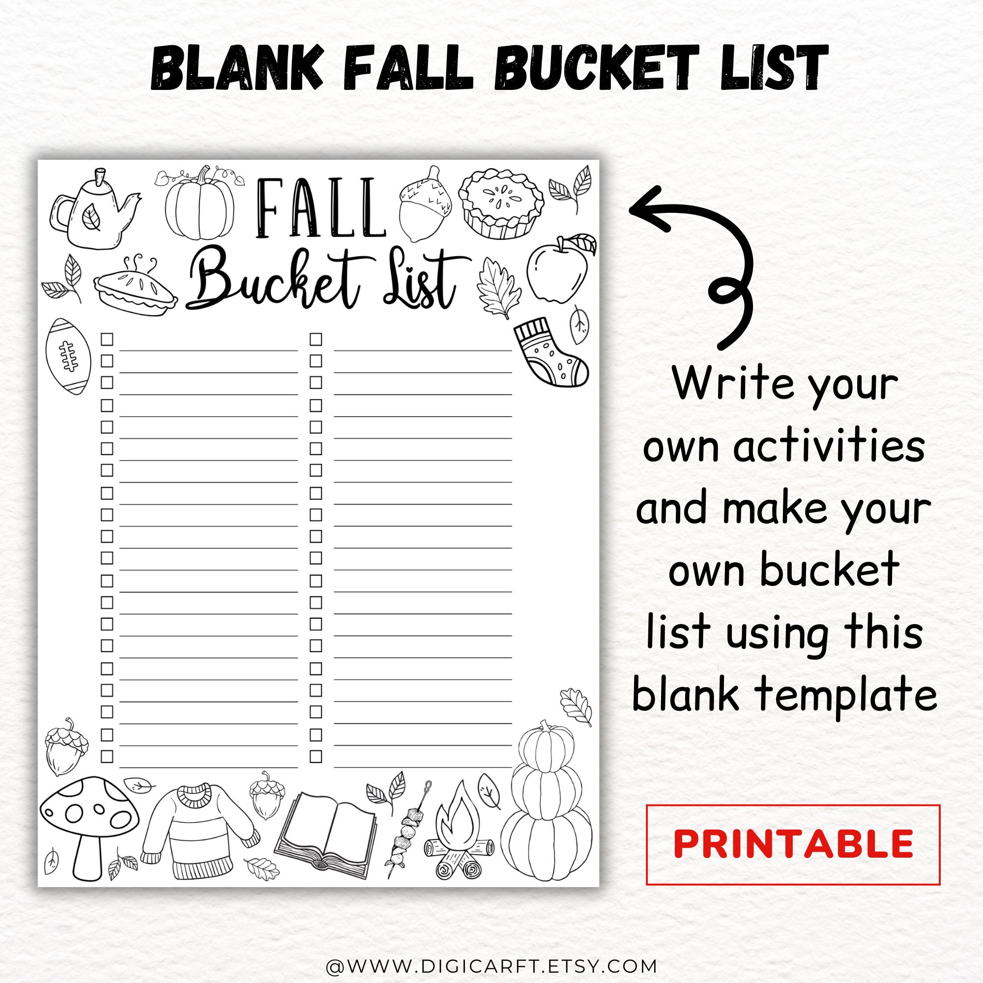 Printable Fall Bucket List Template,autumn Bucket List Ideas,fall ...