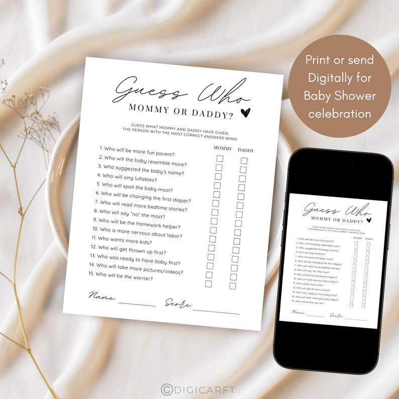 Guess Who Mommy or Daddy Babyshower Game Minimalist,guess Who Baby ...