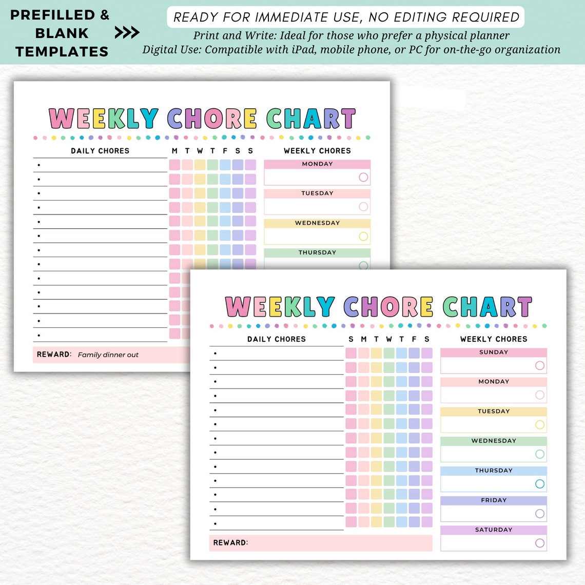 Editable Weekly Chore Chart for Kids Canva,printable Kids Chores ...