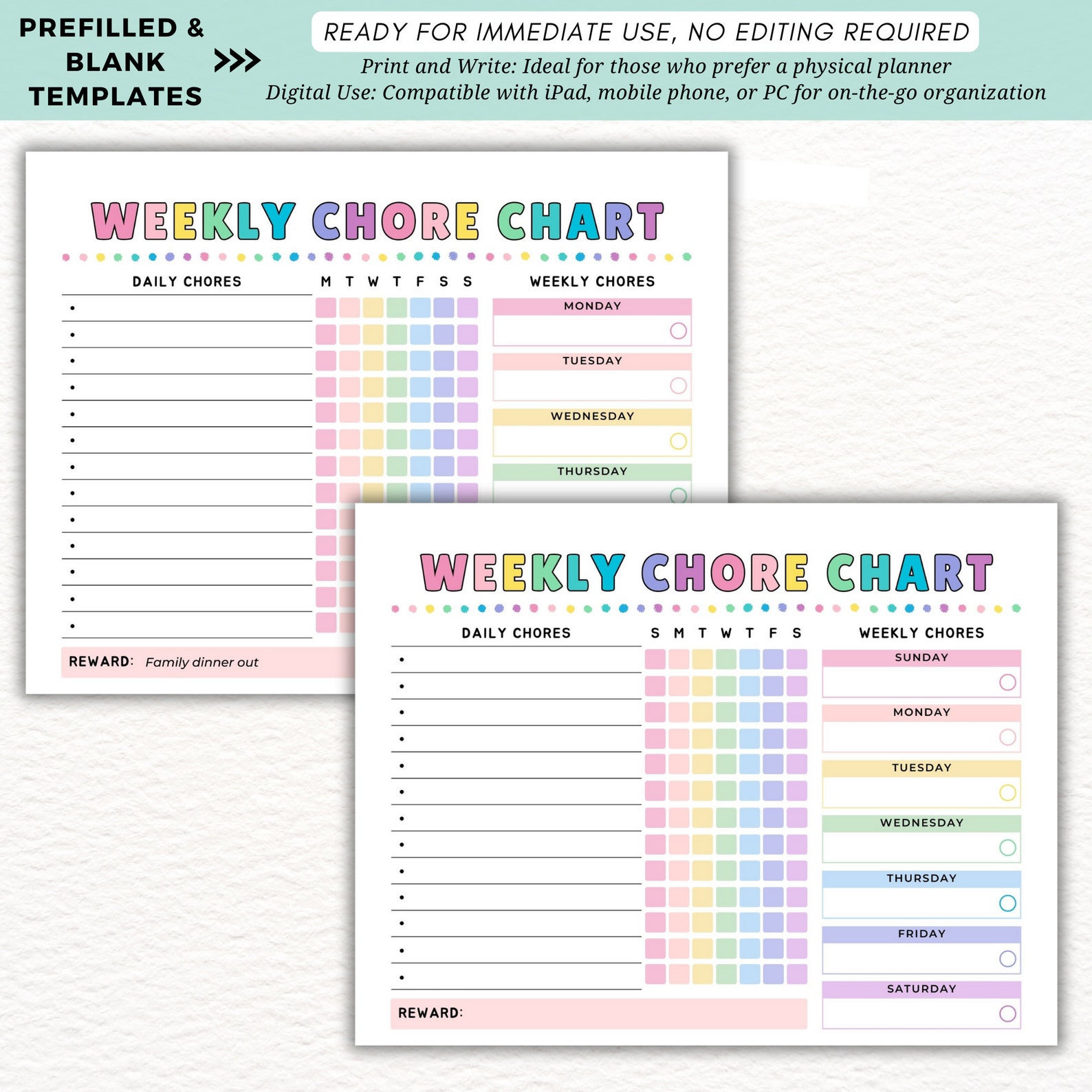 Editable Weekly Chore Chart for Kids Canva,printable Kids Chores ...