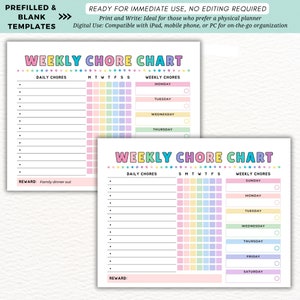Editable Weekly Chore Chart for Kids Canva,printable Kids Chores ...