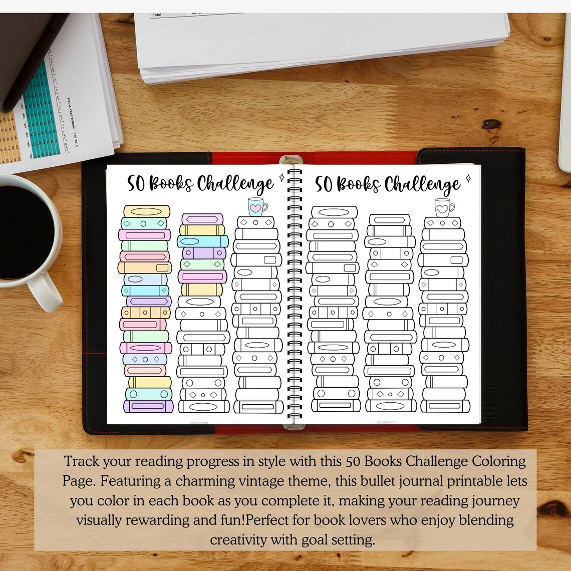 50 Book Challenge Tracker Printable,books Reading Challenge Templates ...