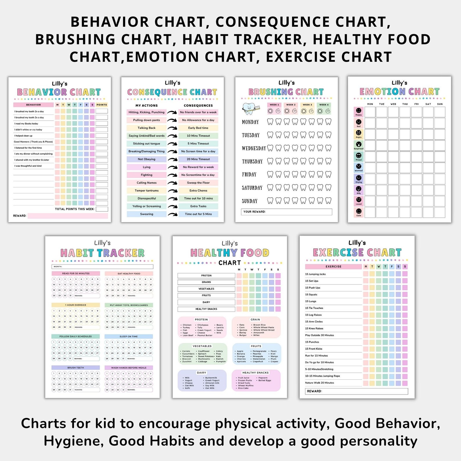 Editable Kids Chore Chart Bundle,kids Daily Checklist Canva,editable ...