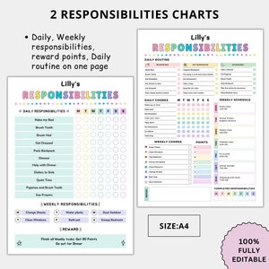 Editable Kids Chore Chart Bundle,kids Daily Checklist Canva,editable ...