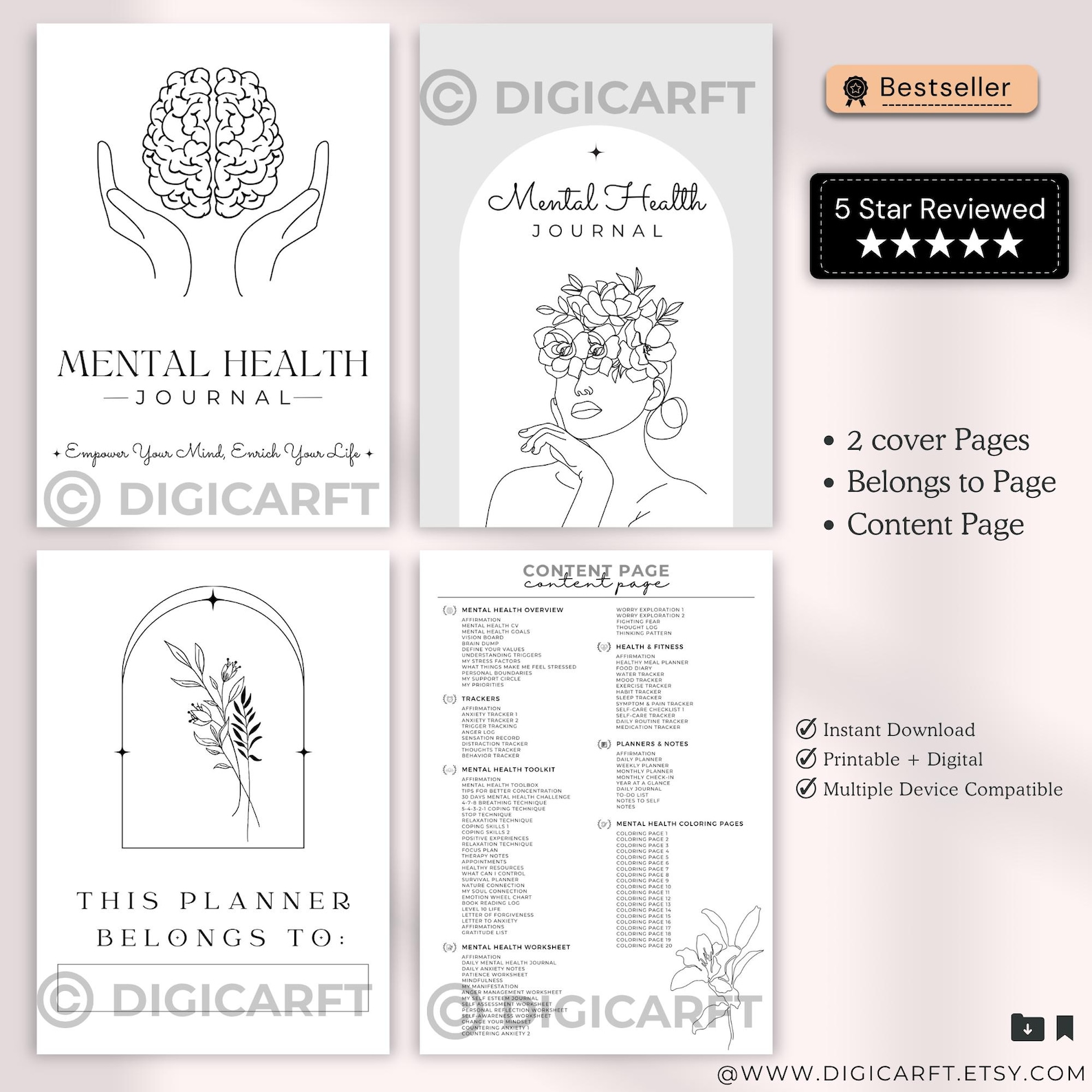 Mental Health Journal Bundle Printable,digital Mentalhealth Planner ...