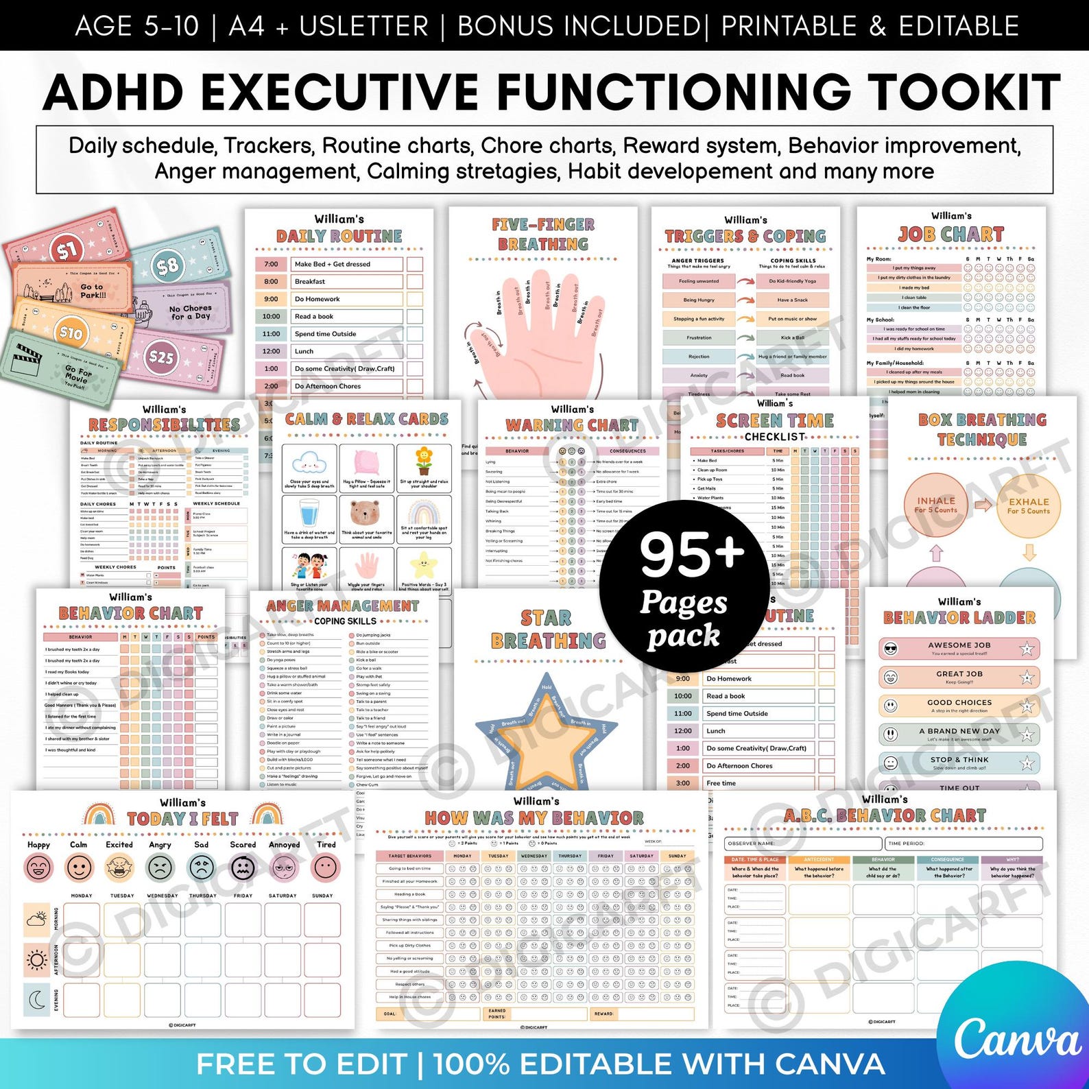 Kids Adhd Executive Functioning Toolkit,daily Routine Chore Chart ...