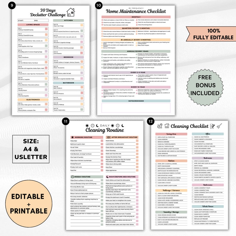 Ultimate Cleaning Schedule Bundle Editable,cleaning Planner Bundle A4,weekly,monthly,yearly ...