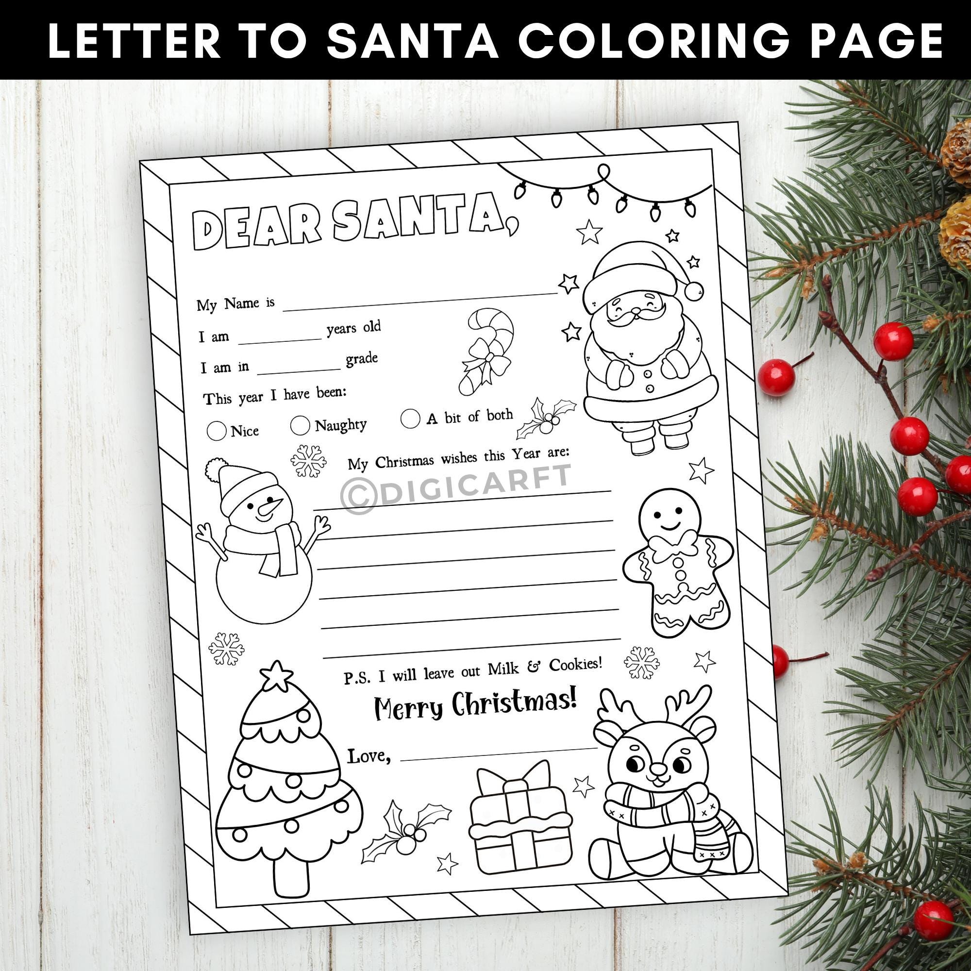 Letter to Santa Printable Coloring Page,printable Santa Wishlist ...
