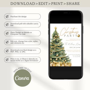 Editable Christmas Party Invitations Template,gold Christmas Dinner ...