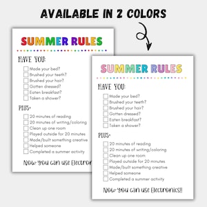 Printable Summer Rules,summer Planner 2025, Summer Checklist Poster for ...