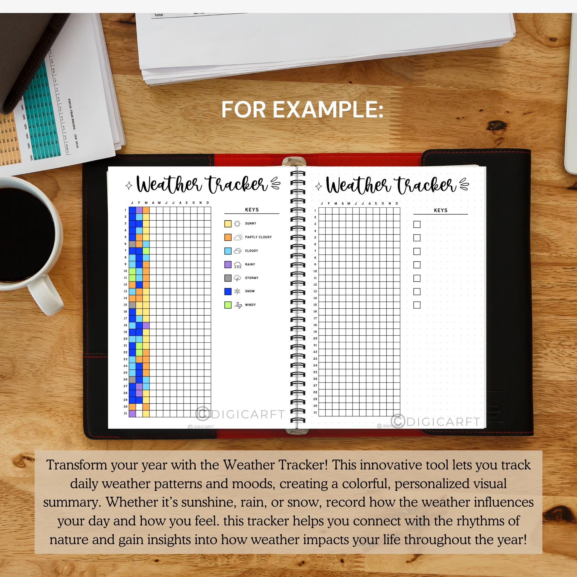 Weather Tracker Digital and Printable,temperature Log,yearly Tracker ...