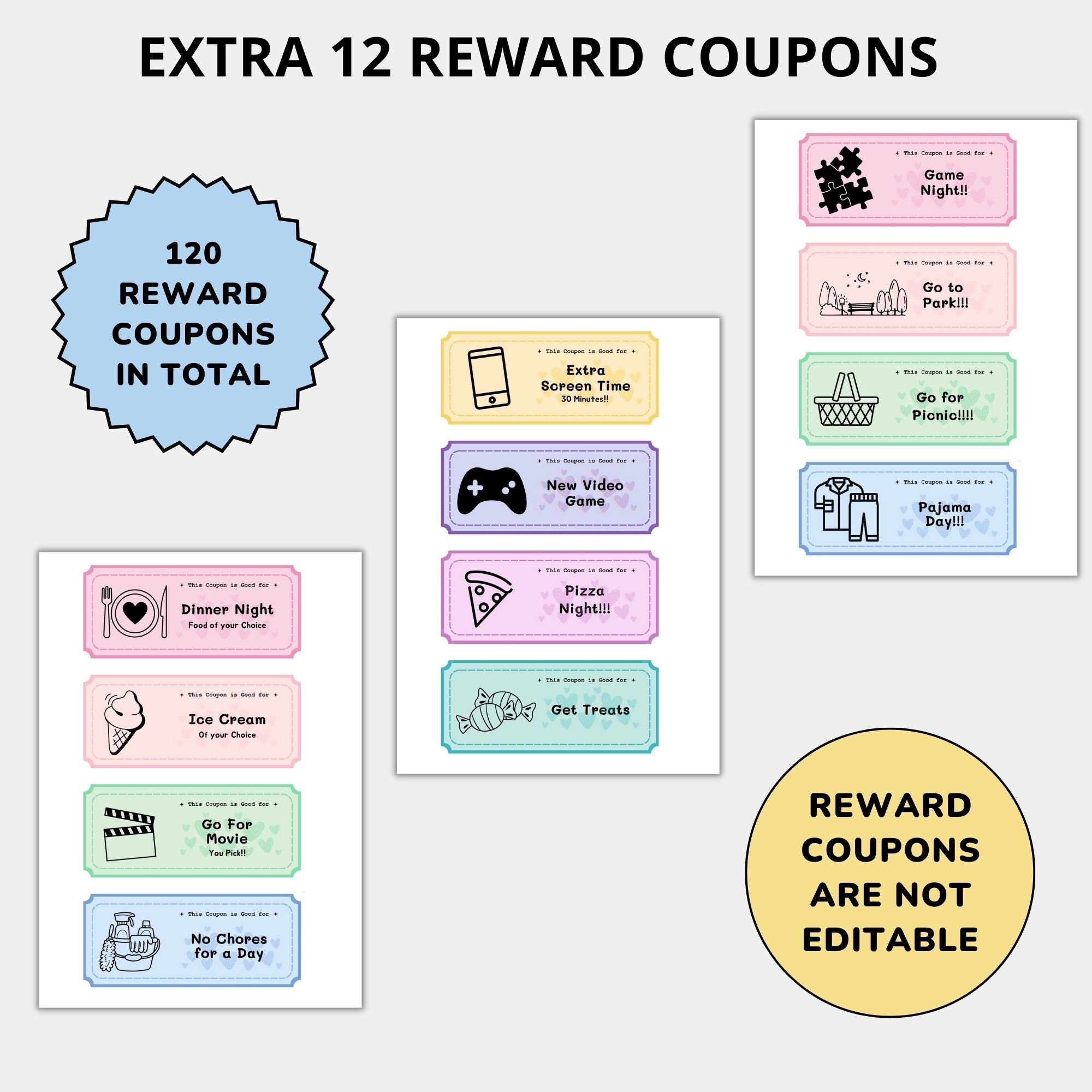 Editable Kids Reward Bucks and Chart,reward Coupons for Kids,mom Bucks ...