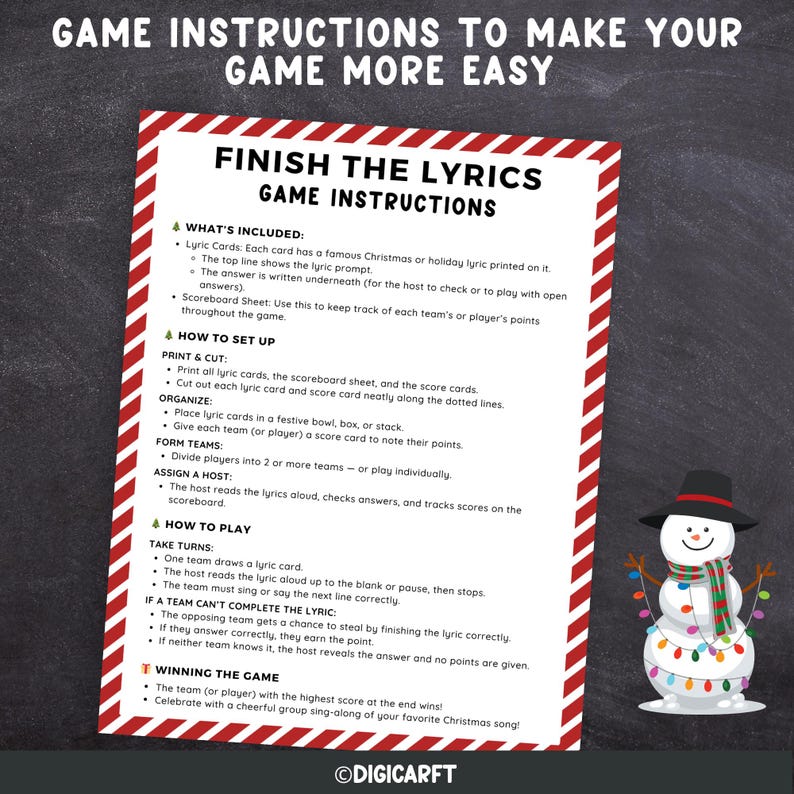 Christmas Carol Finish the Lyrics Game,christmas Song Trivia Games Kids ...