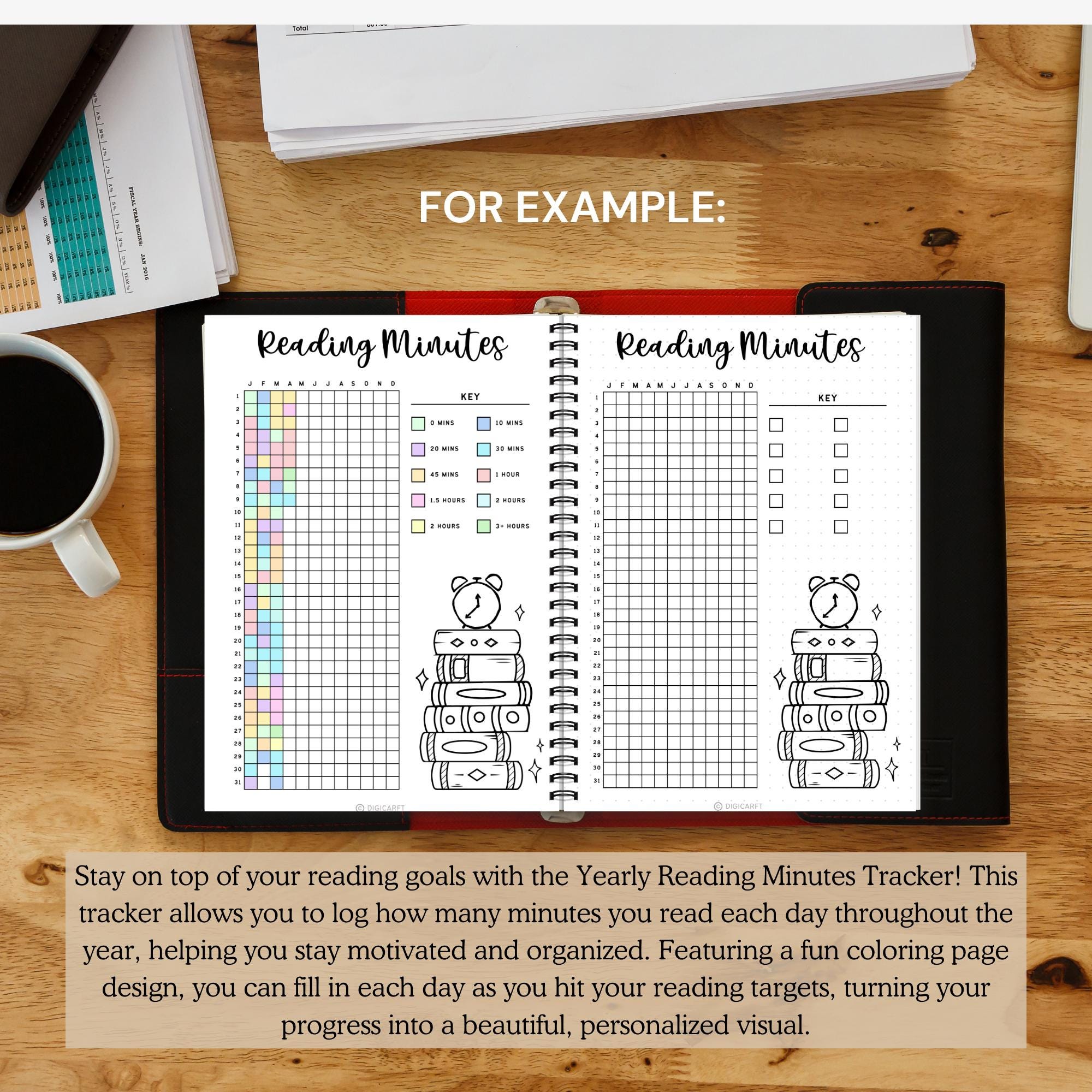 Book Reading Minutes Tracker Printable A5 Bujo,digital Yearly Reading ...