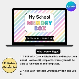 School Memory Box Kit Printable,childhood Memory Book Editable School ...