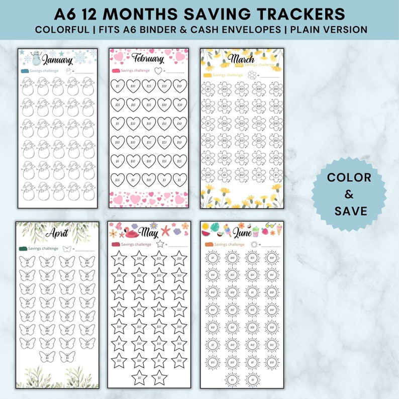 12 Month Savings Challenge Trackersa6 Savings Challenge - Etsy