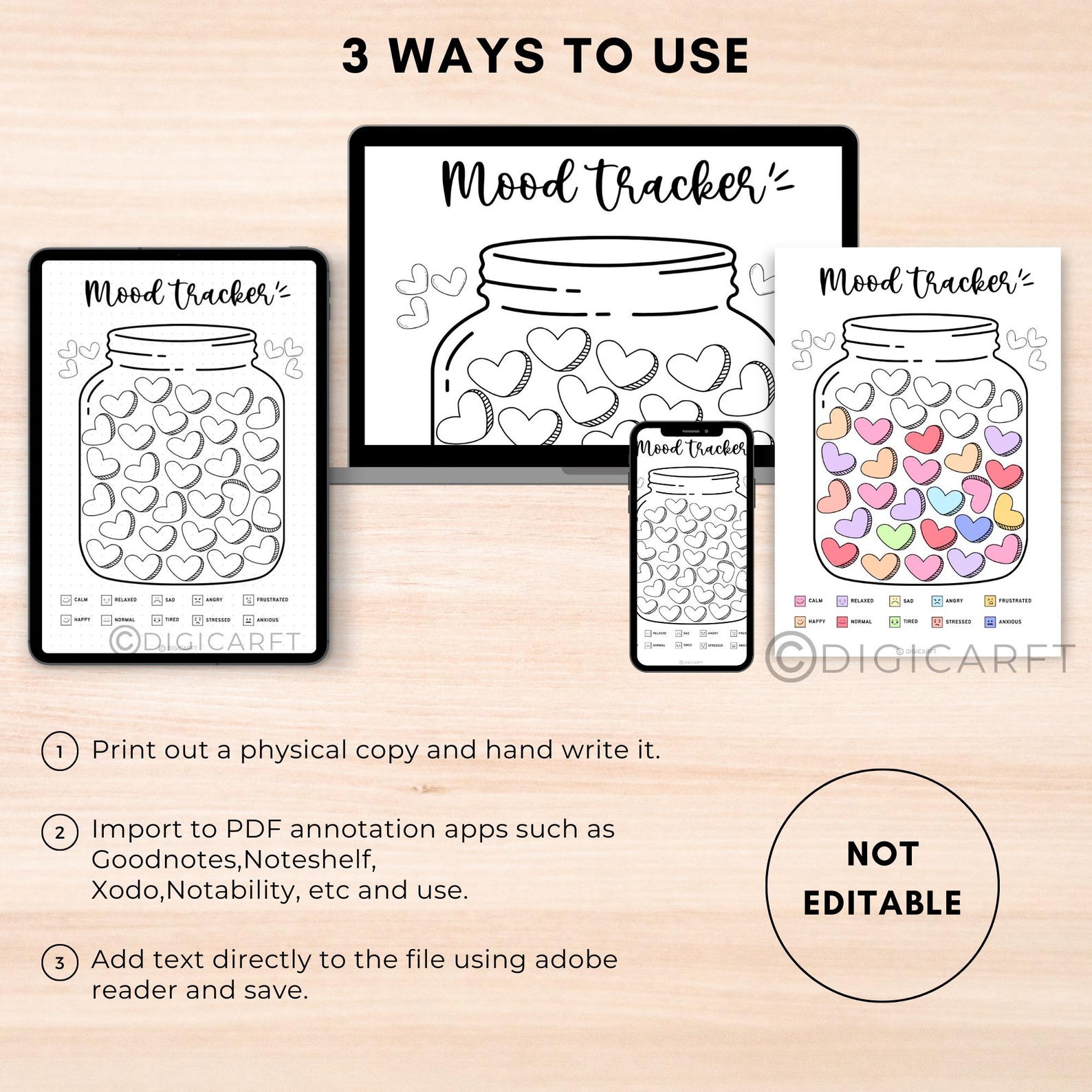 Heart Mood Tracker Journal Printable,february Mood Tracker,monthly Mood ...
