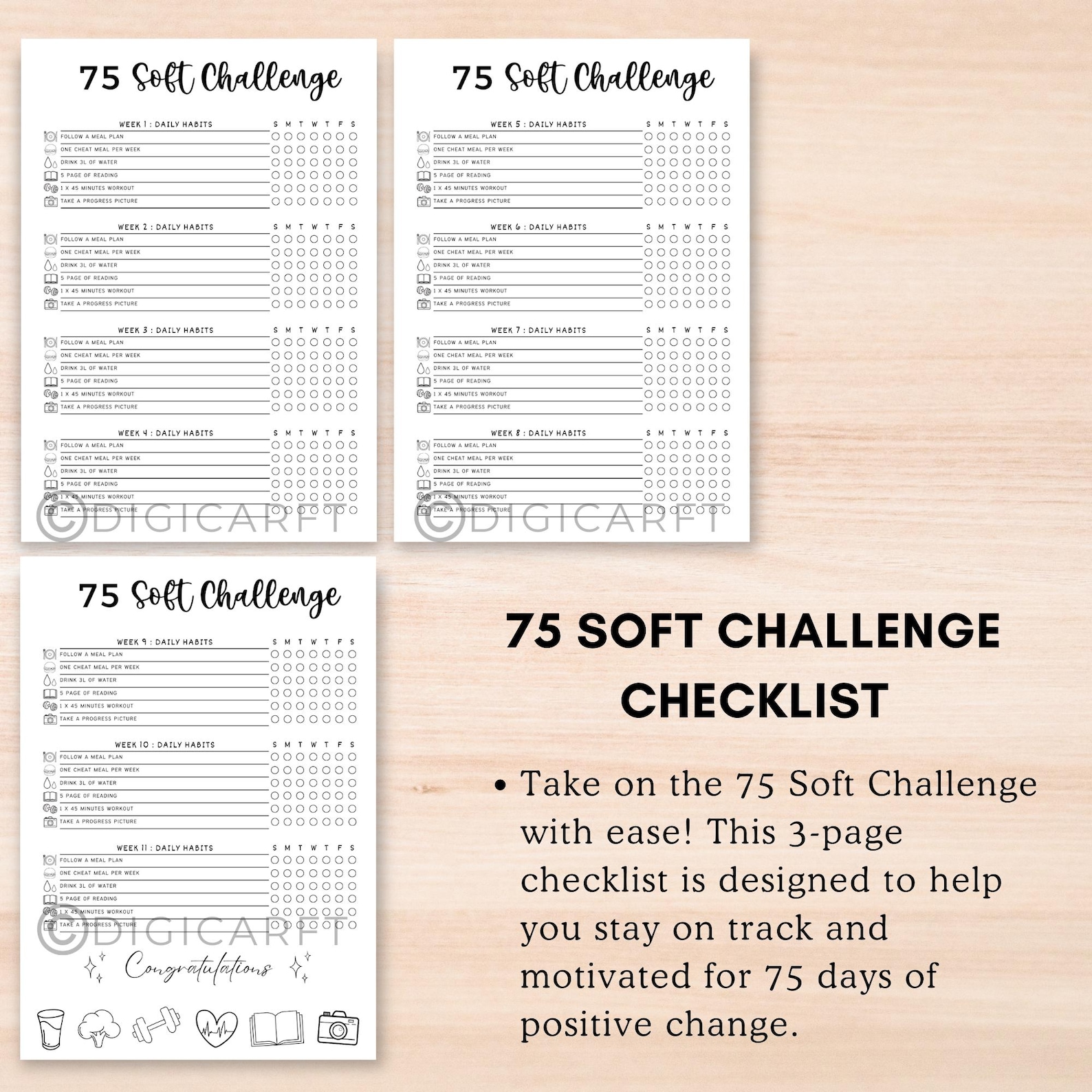 75 Soft Challenge Tracker Printable,soft Challenge 75,75 Easy Challenge ...