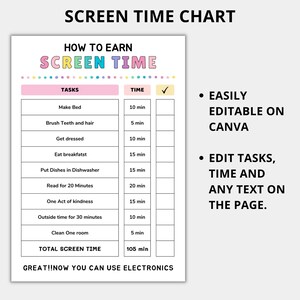 Editable Screen Time Checklist Screen Time Rulesscreen Time - Etsy