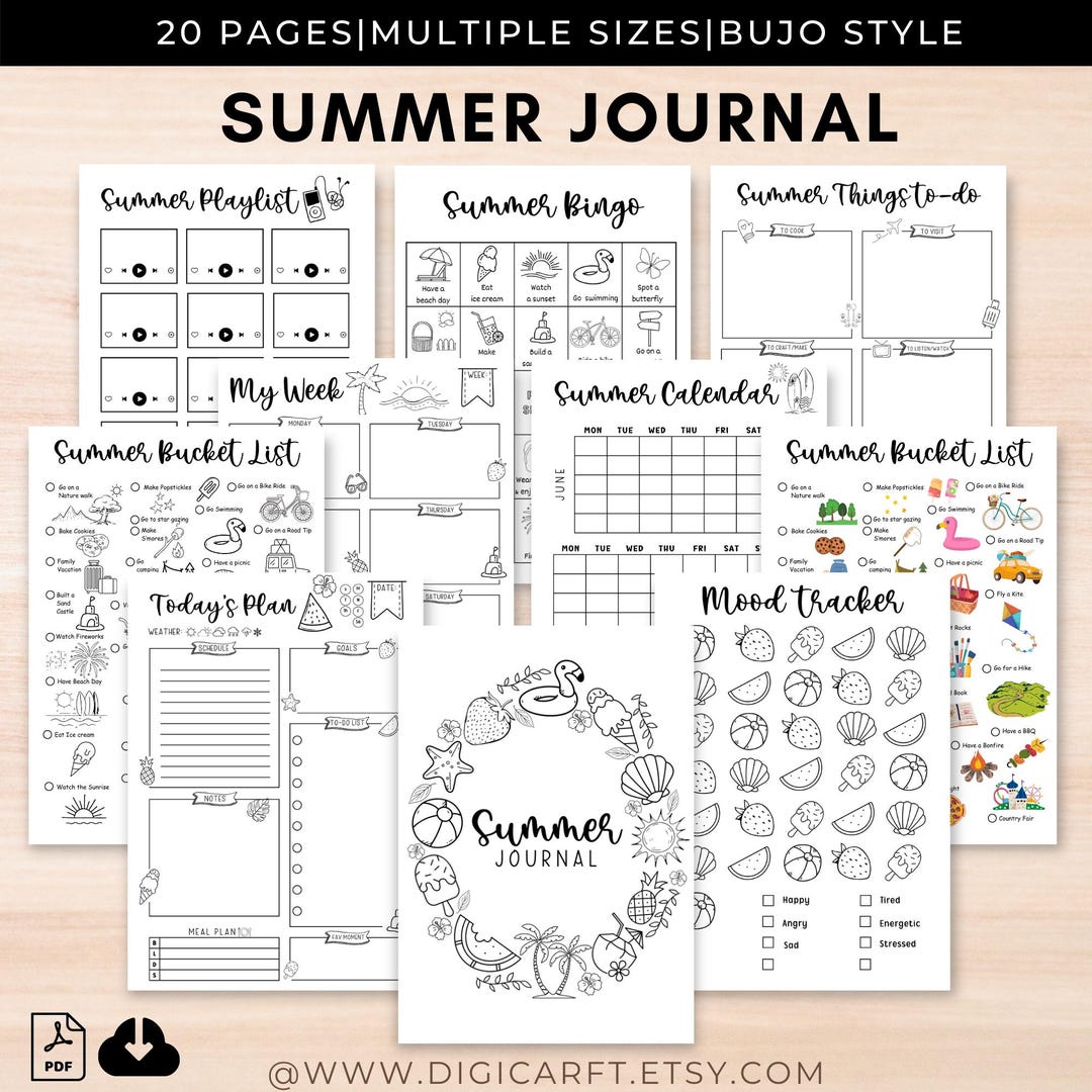 Summer Journal Kit Printable,printable Summer Bucket List,bujo Summer ...