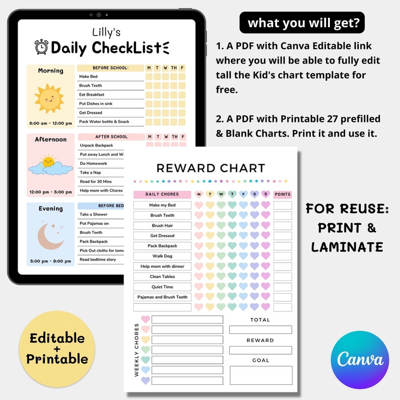 Editable Chore Chart for Multiple Kids Daily Checklist - Etsy Canada