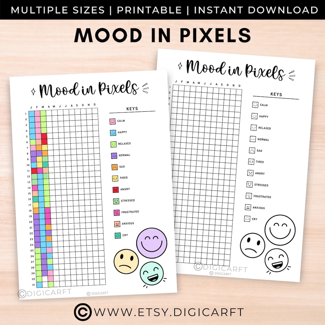 Mood in Pixels,yearly Mood Tracker Journal Printable,emotion Tracker ...