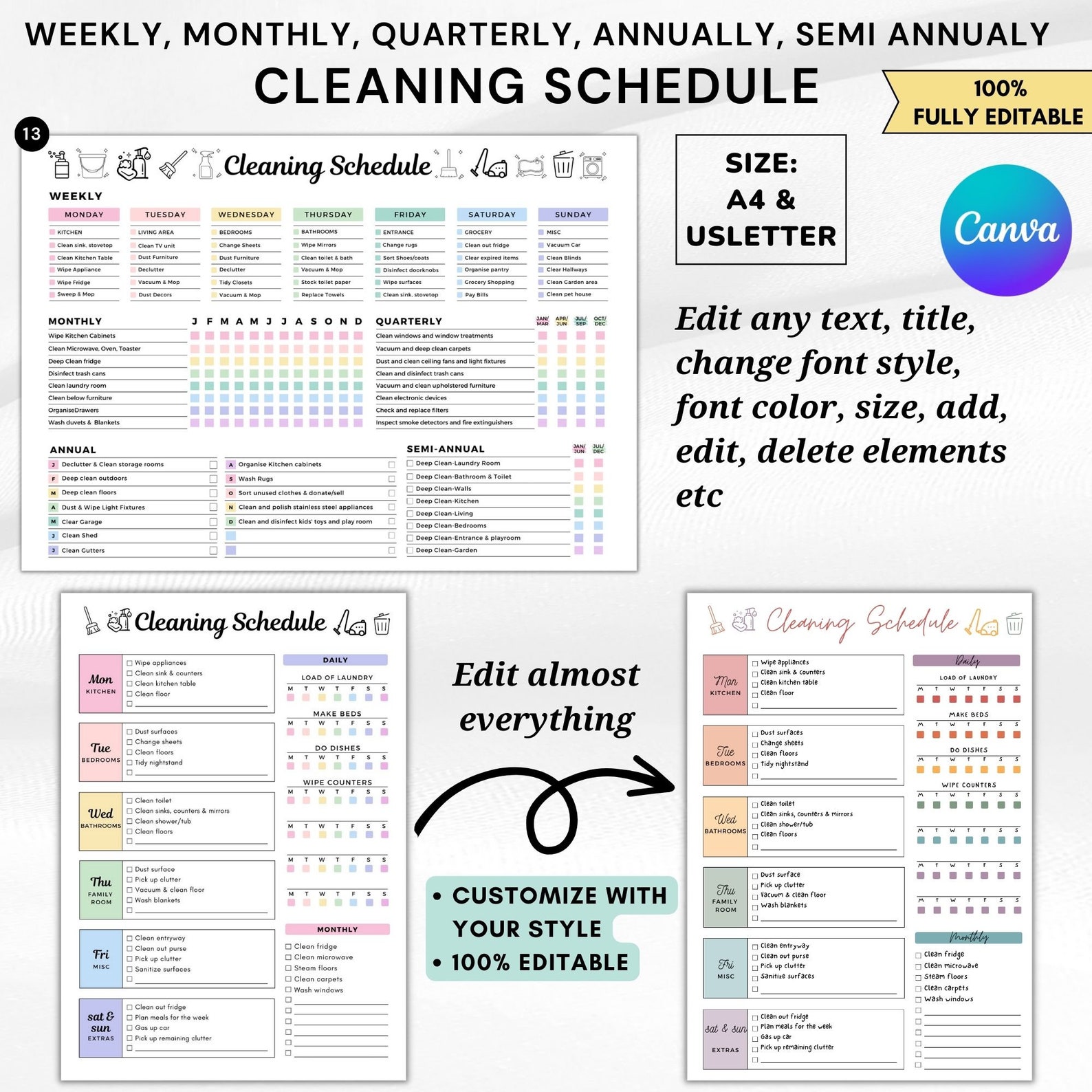 Ultimate Cleaning Schedule Bundle Editable,cleaning Planner Bundle A4 ...