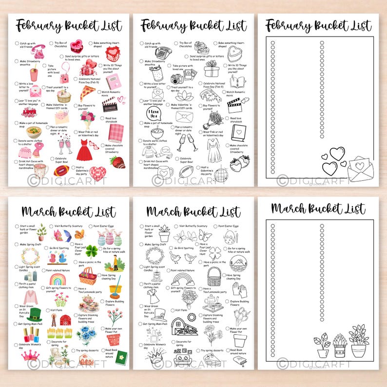 12 Monthly Bucket List Bullet Journal Bundle,monthly to Do List ...
