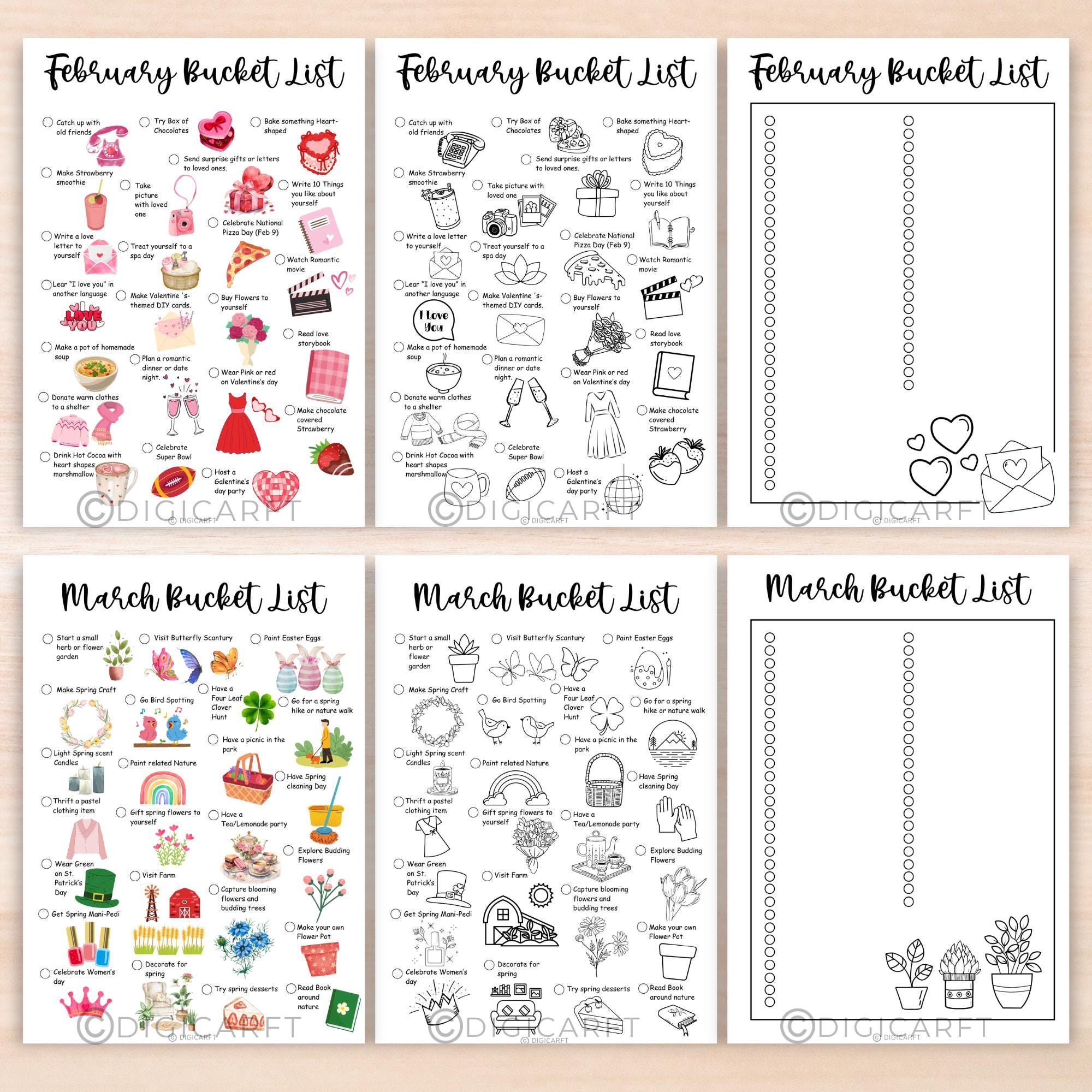12 Monthly Bucket List Bullet Journal Bundle,monthly to Do List ...