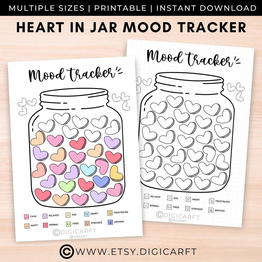 Heart Mood Tracker Journal Printable,february Mood Tracker,monthly Mood ...