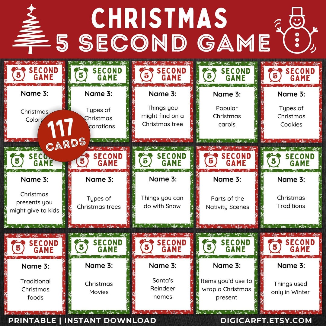 Christmas 5 Second Game,printable Christmas Games Bundle,digital ...