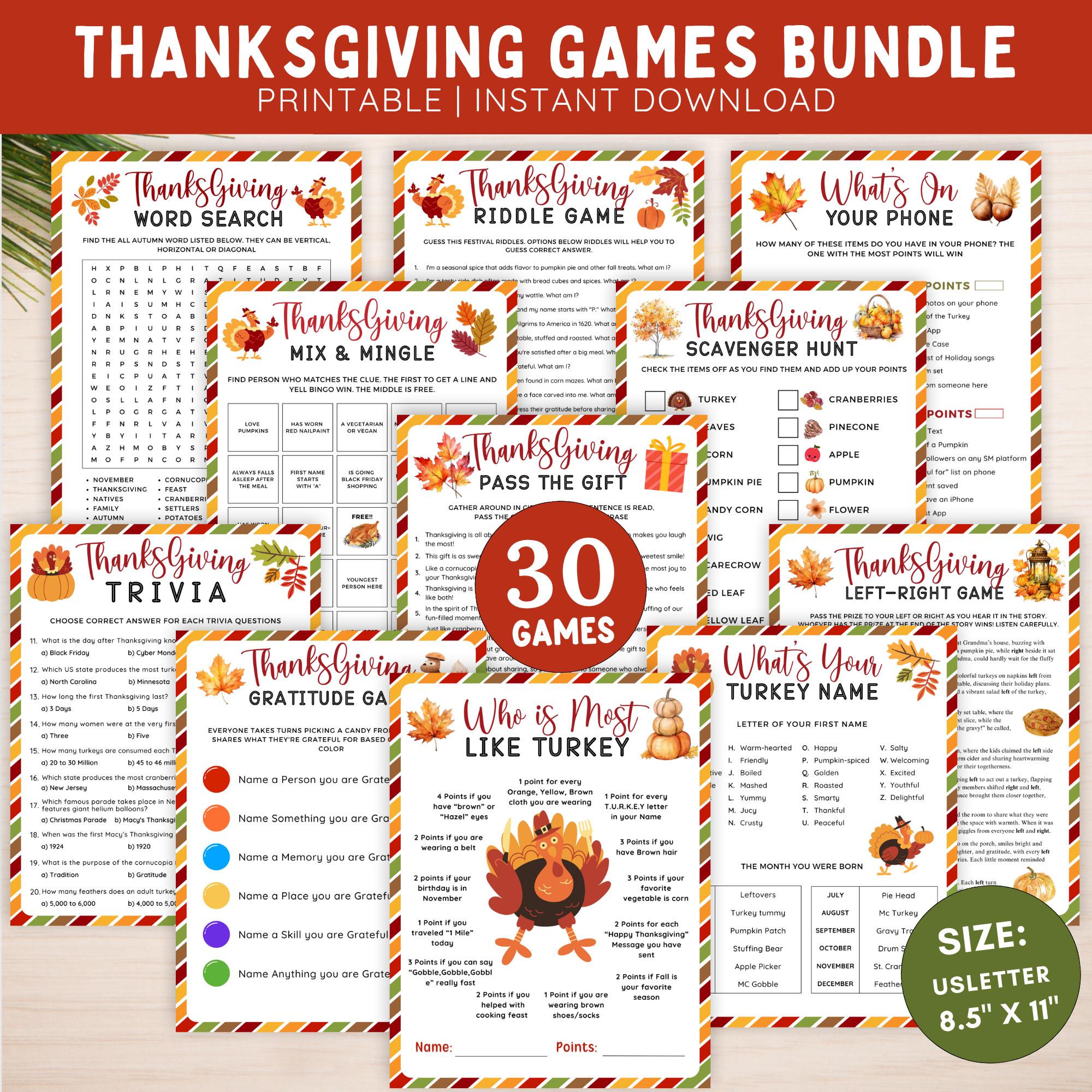 Thanksgiving Games Bundle Printabl,holiday Party Game Bundle ...