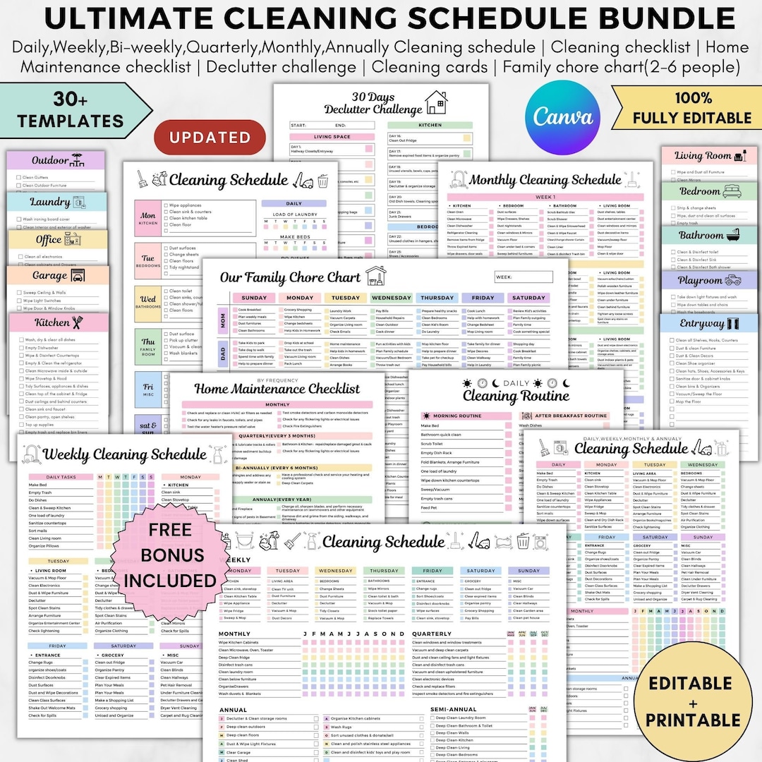 Ultimate Cleaning Schedule Bundle Editable,cleaning Planner Bundle A4 ...
