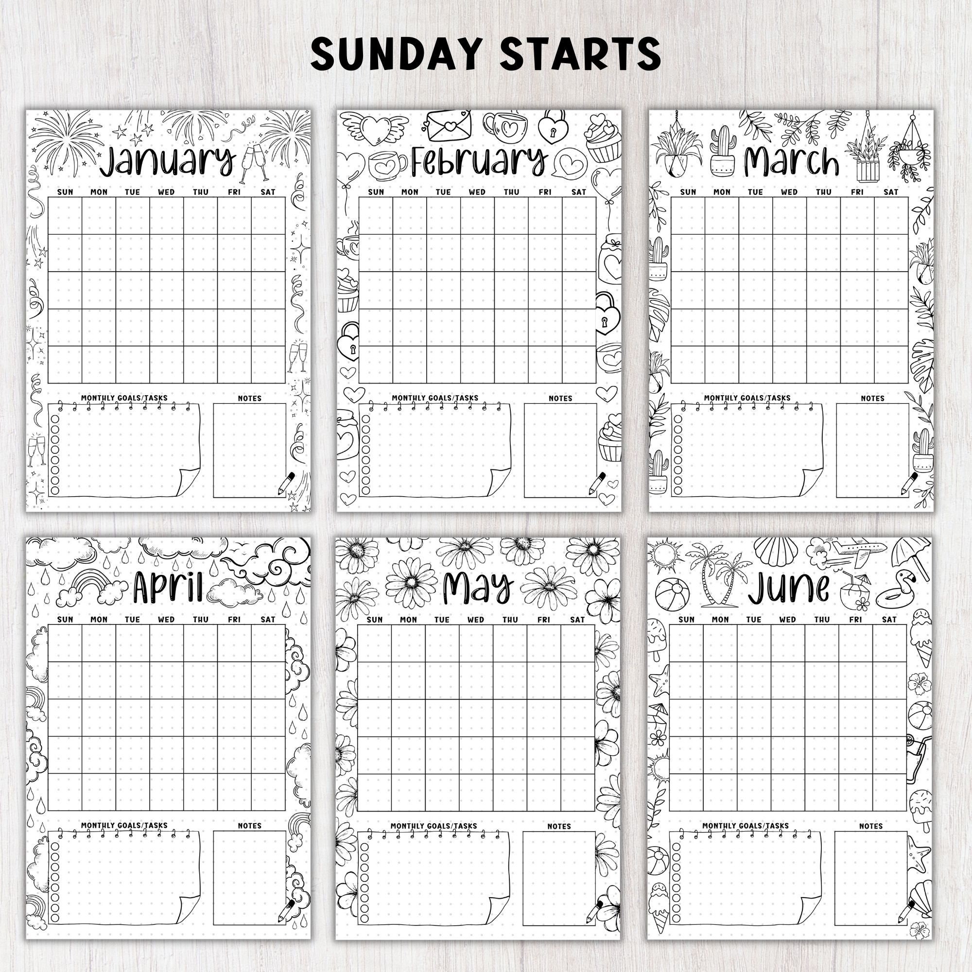 12 Month Calendar Pages A5 Journal Monthly Calendar Planner With Goals ...