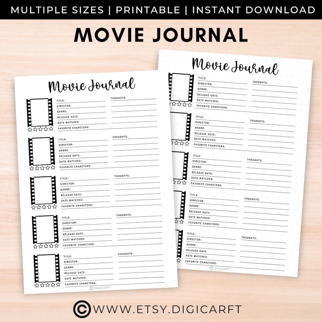 Movie Journal Template Printable,movie Tracker Log Digital,a5 Bullet ...