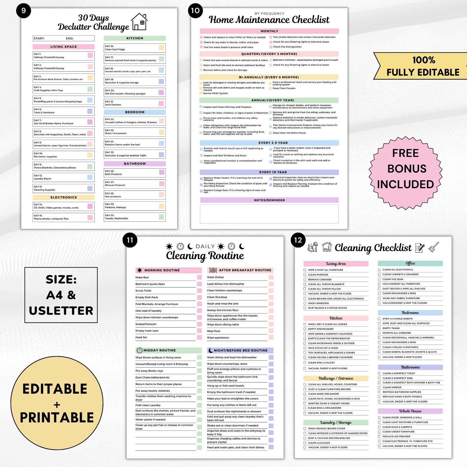 Ultimate Cleaning Schedule Bundle Editable,cleaning Planner Bundle A4 ...