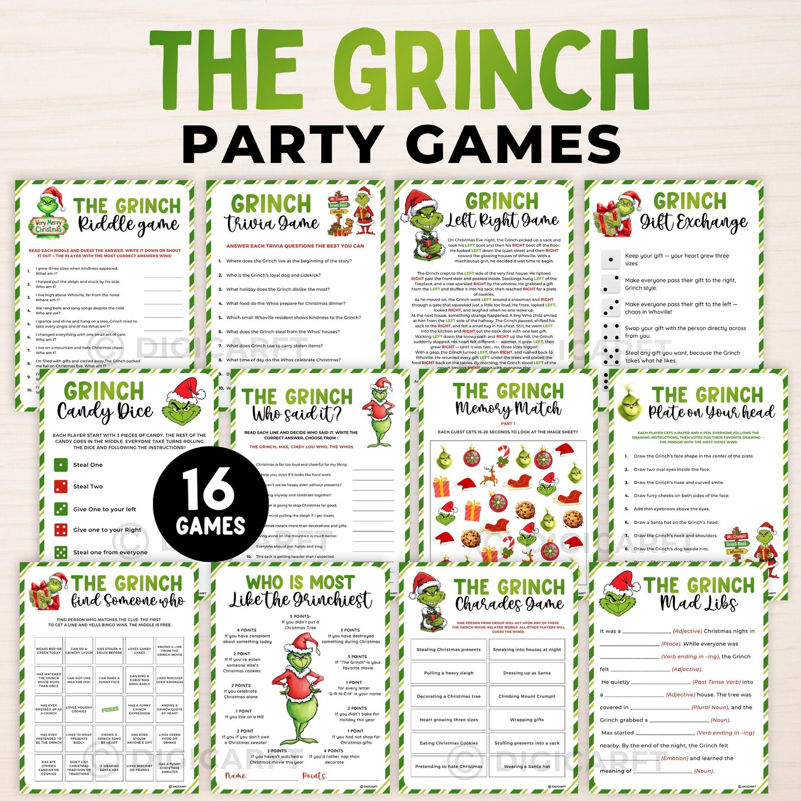Grinch Games for Adults,grinch Party Games Printable,grinch Left Right ...