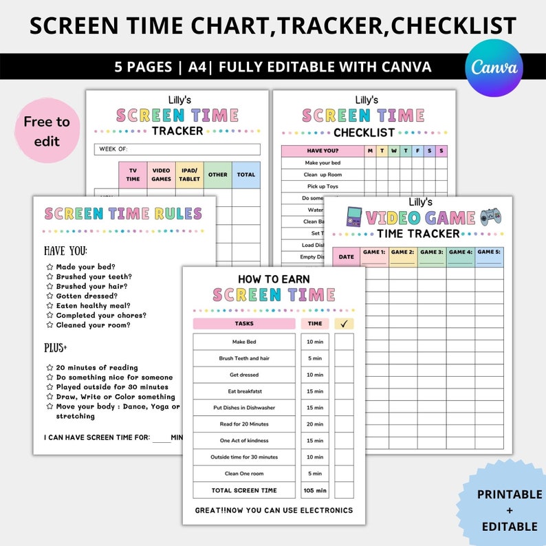 Editable Screen Time Checklist Screen Time Rulesscreen Time - Etsy