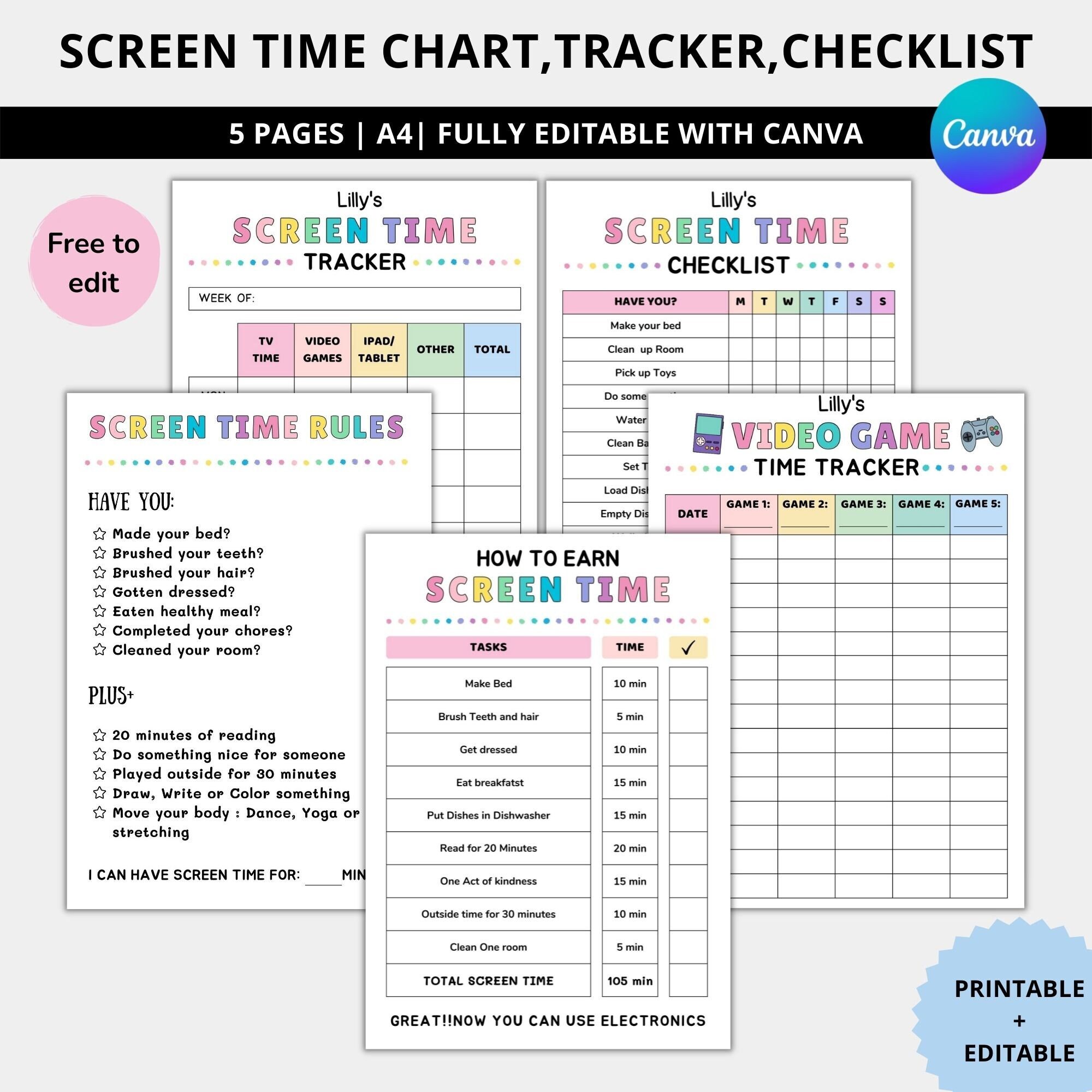 Editable Screen Time Checklist Screen Time Rulesscreen Time - Etsy Canada